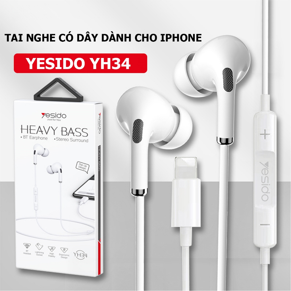 Tai nghe có dây Poermax YH34 siêu bass phù hợp với các dòng điện thoại iphone X, iphone 11 ...