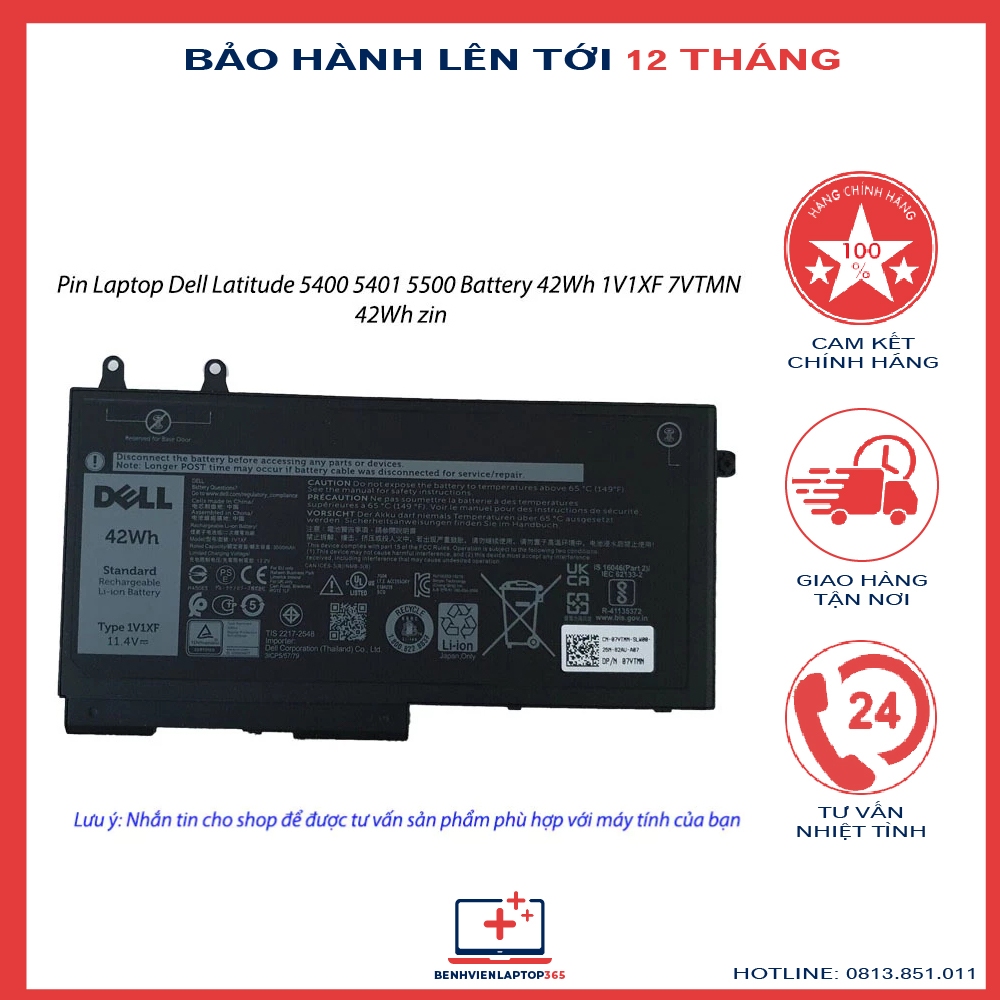 Pin Laptop Dell Latitude 5400 5401 5500 Battery 42Wh 1V1XF 7VTMN 42Wh ...