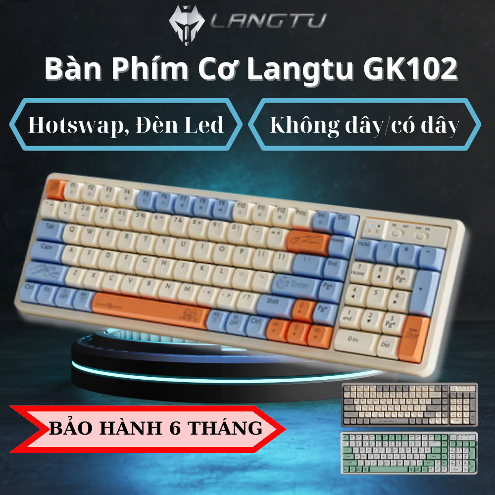 Bàn Phím Cơ HOTSWAP Không dây, bluetooth LANGTU GK102 GoldenSwitch, Bàn phím cơ 3 mode cao cấp ...