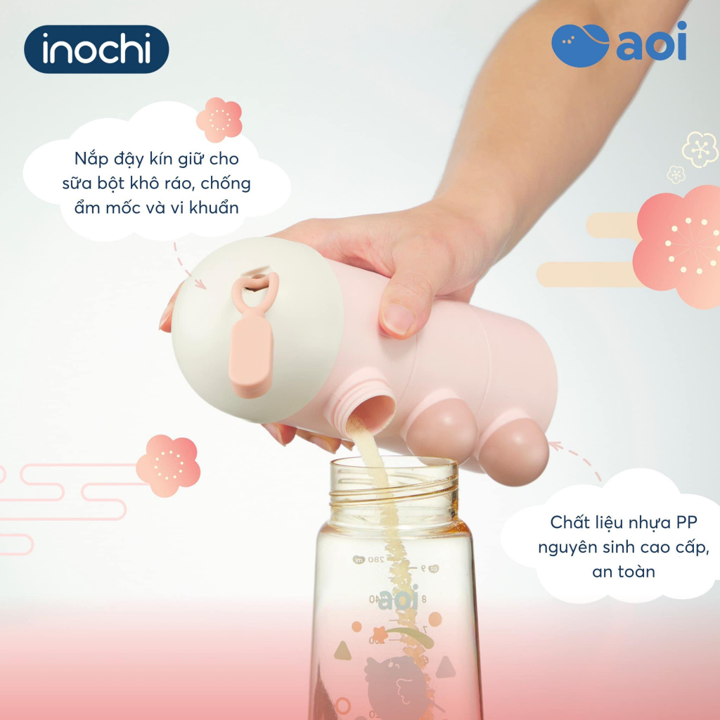 Hộp trữ sữa bột Aoi Luna (3 ngăn) Chính hãng INOCHI, nắp đậy kín giữ cho bột bên trong luôn khô ...