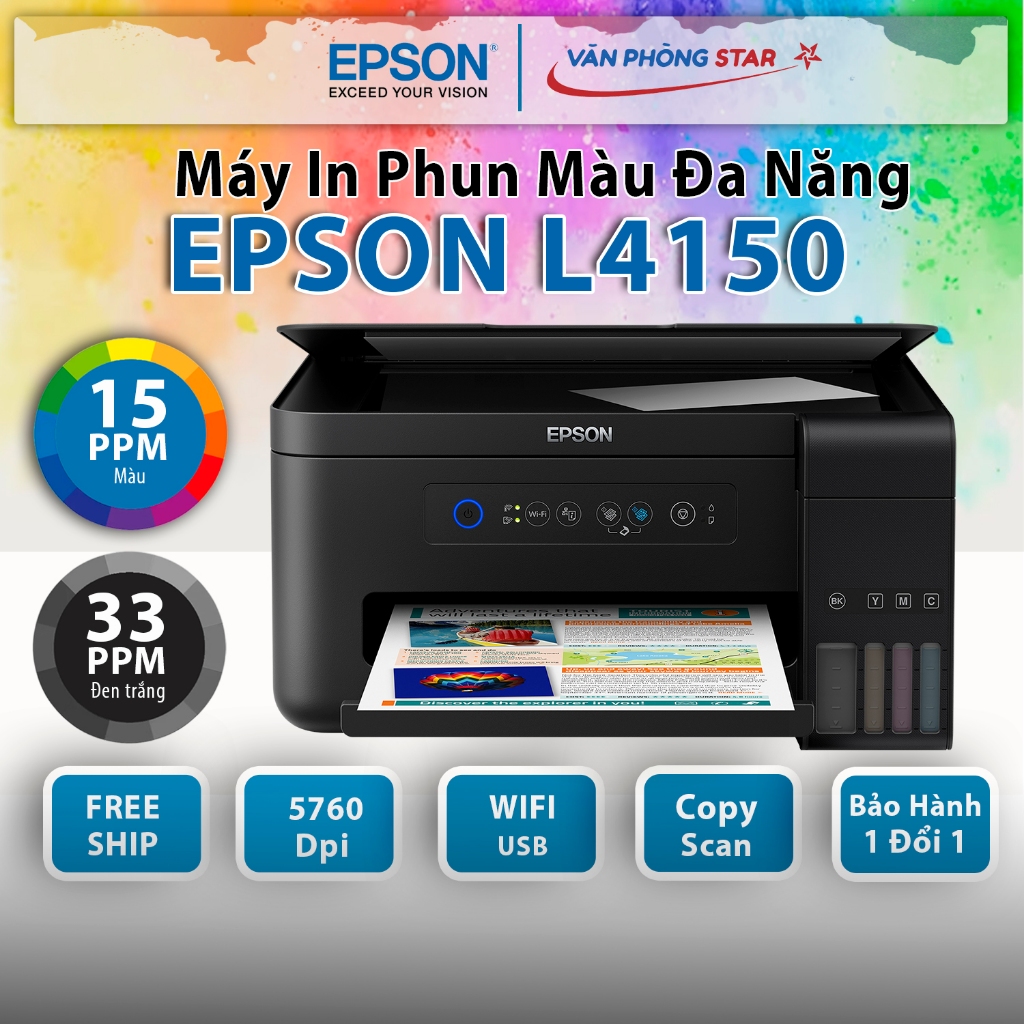 Máy in phun màu đa chức năng EPSON L4150. Máy in ảnh A4 không dây wifi ...