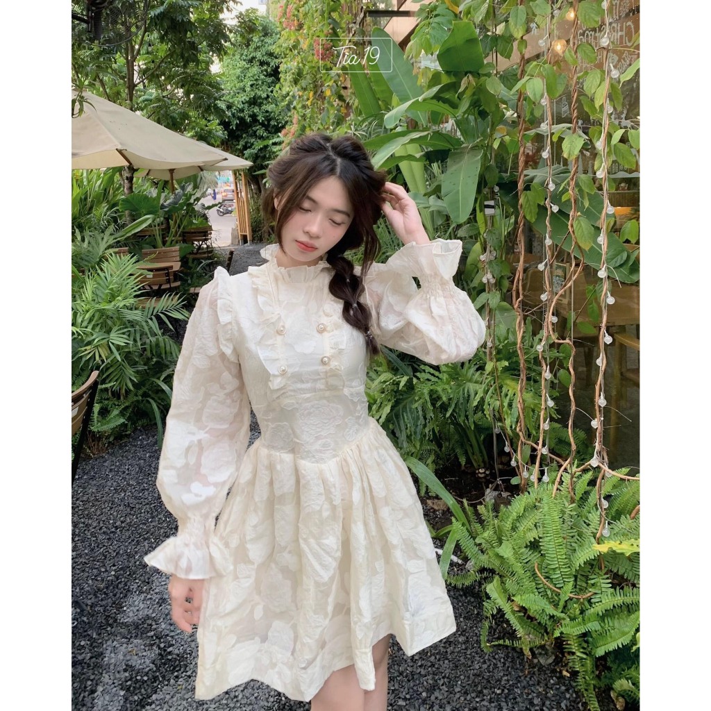 Váy hoa be dài tay khuy Odile Tia19. Đầm dài tay khuy | Shopee Việt Nam