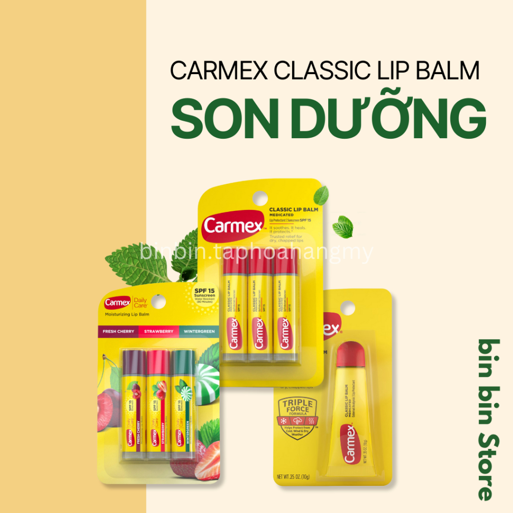 Carmex classic son dưỡng lip balm mỹ dưỡng môi cấp ẩm làm mềm môi chống nứt nẻ chống nắng SPF15 ...