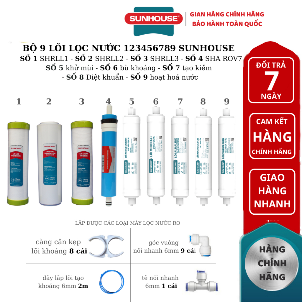 Bộ 9 lõi lọc nước 123456789 SUNHOUSE Hàng chính hãng | Shopee Việt Nam