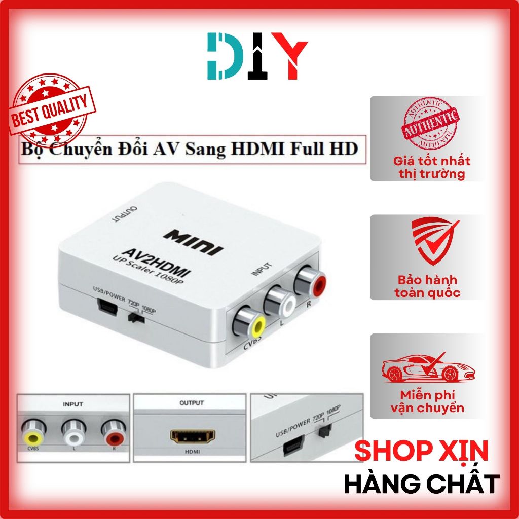 Bộ Box Chuyển Đổi Tín Hiệu AV RCA ra HDMI Model AV2HDMI Hỗ Trợ Độ Phân ...