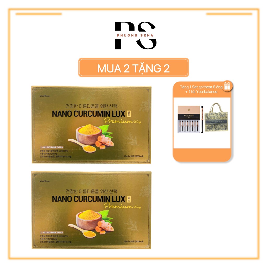 (Mua 2 tặng 2) SN0446 - Combo 2 hộp 120 gói nghệ MasilRaon Nano Curcumin LUX (mới) tặng 1 set ...