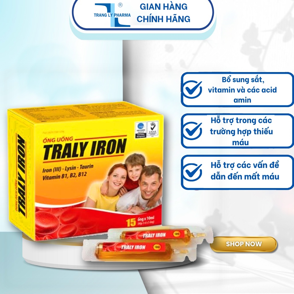 Ống uống Traly Iron bổ sung sắt, vitamin và các acid amin hỗ trợ các ...