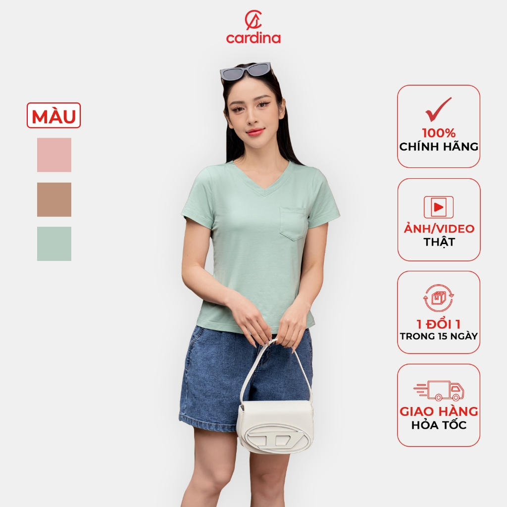 Áo phông cổ tim CARDINA chất liệu cotton thiết kế túi ngực trẻ trung ...