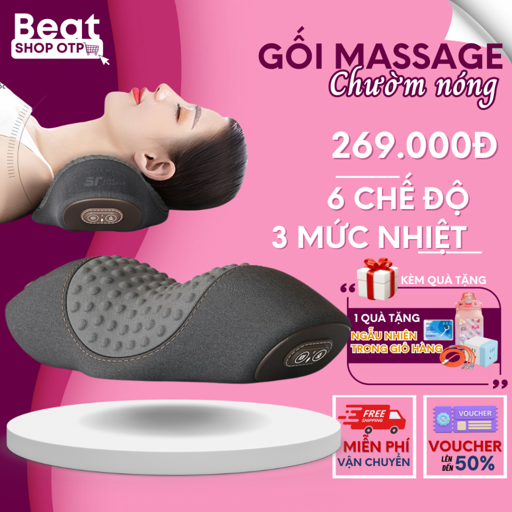 Gối Kê Đầu Massage Tích Hợp Chườm Nóng Chất Liệu Cao Su Non Thư Giãn