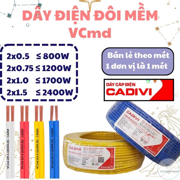 Dây Điện Đôi VCMD (2x0.5 - 2x0.75 - 2x1.5 - 2x2.5 mm) CADIVI [Bán lẻ ...