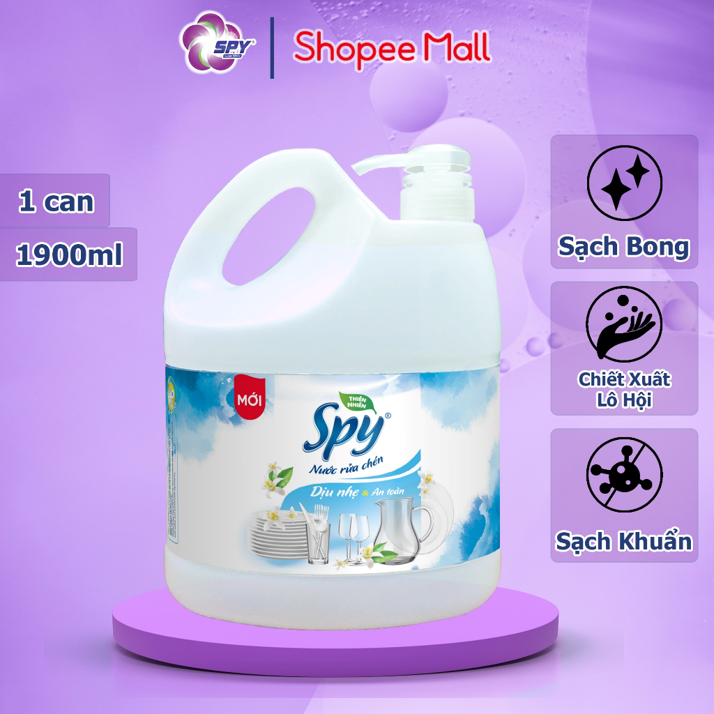 Nước rửa chén bát SPY hương Dịu Nhẹ 1900ml thành phần thiên nhiên, an toàn, sạch nhanh dầu mỡ ...