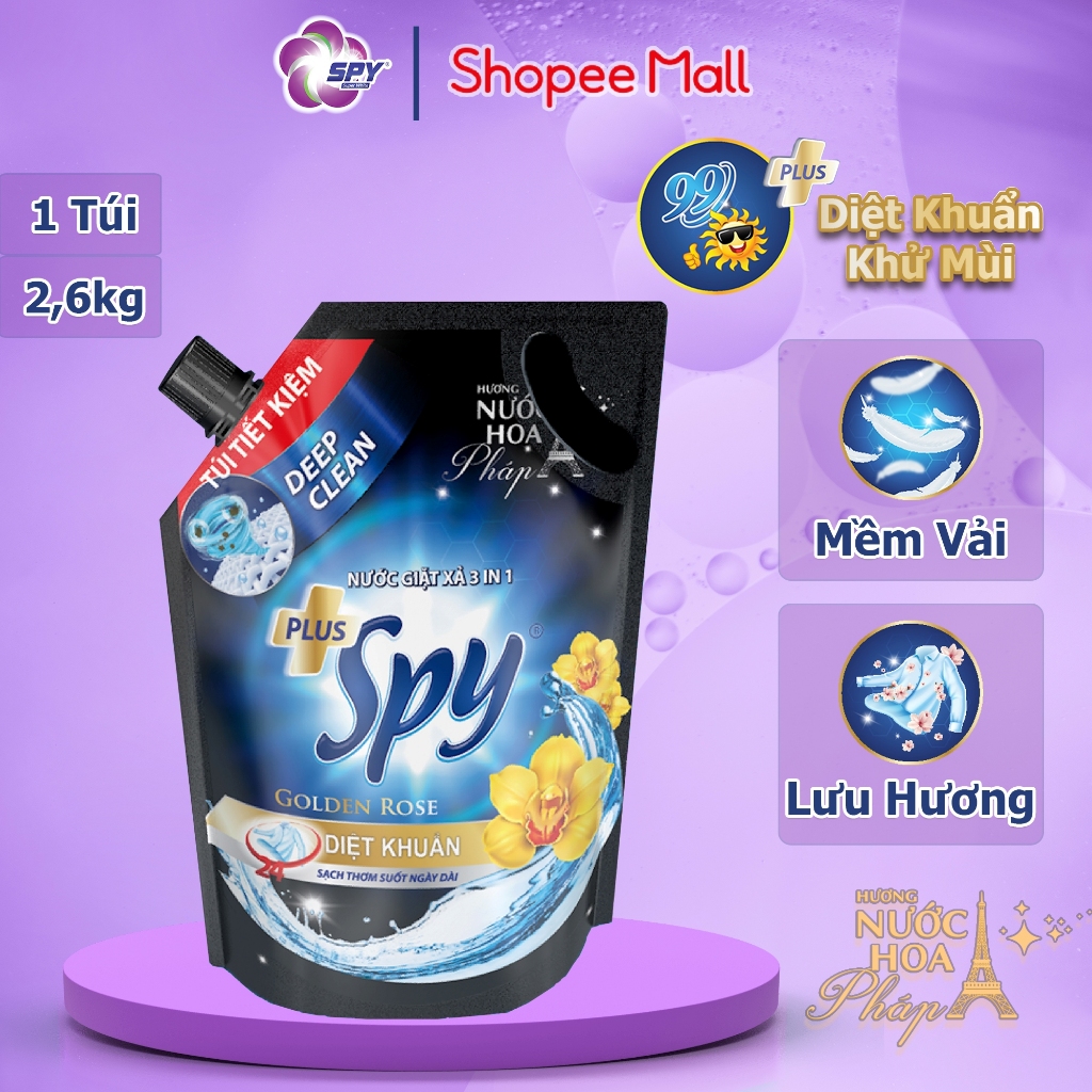 Nước giặt xả SPY Deep Clean Plus túi 2,6kg khử mùi diệt khuẩn, sạch sâu ...