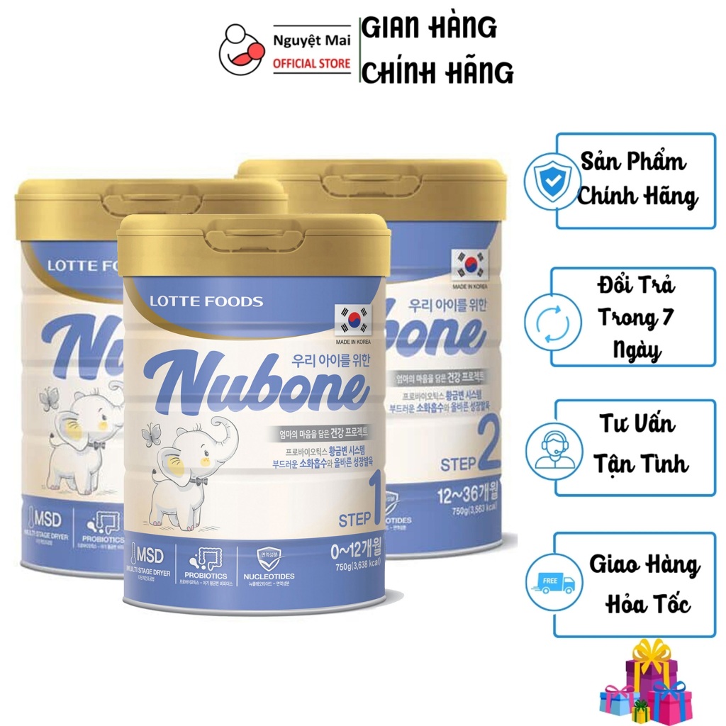 Sữa Lotte Foods Nubone cao năng lượng step 1, step 2, plus hộp 750g ...