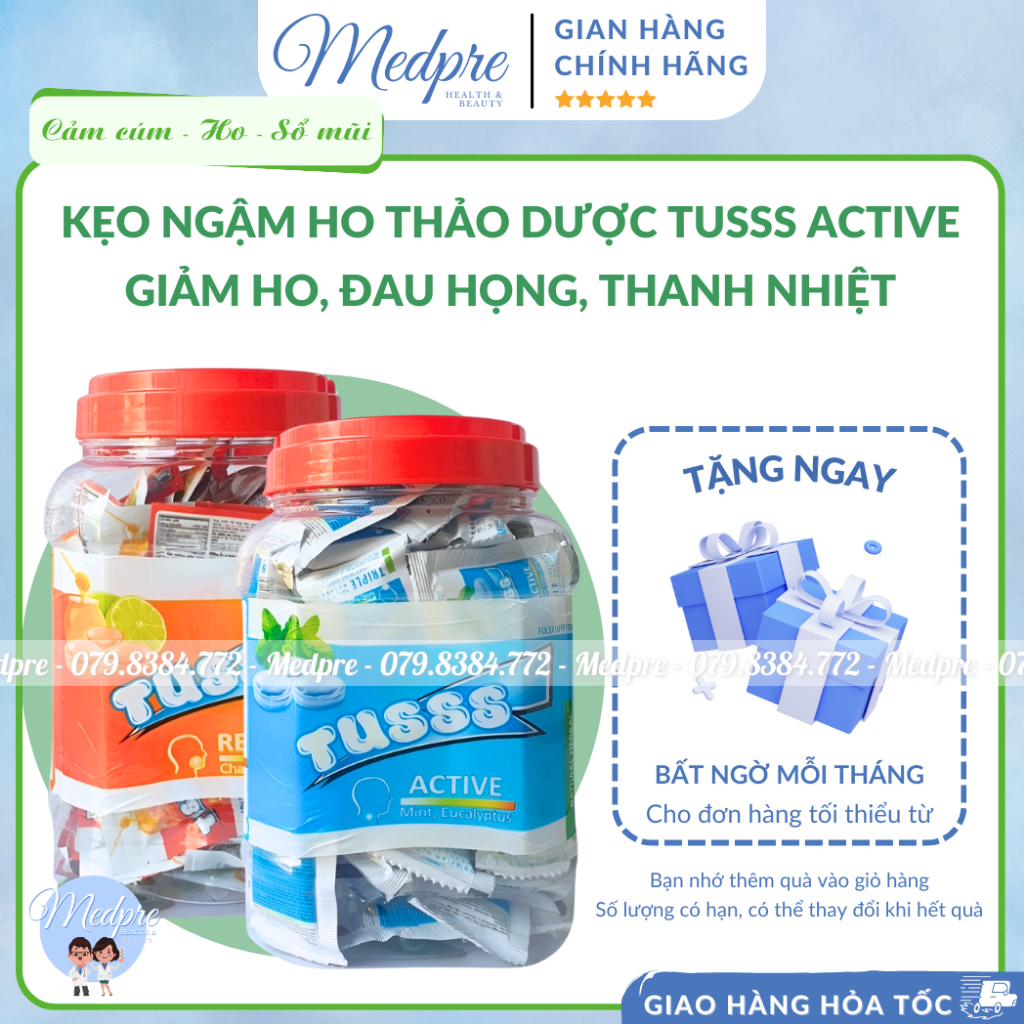 Viên ngậm đau họng TUSSS ACTIVE - (Ít cay) Dịu cơn ho, thanh nhiệt ...