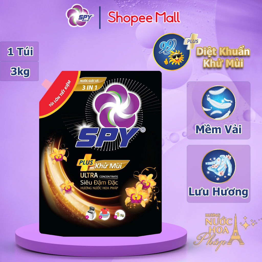 (New) Nước giặt xả SPY Ultra Clean Plus 3kg khử mùi diệt khuẩn lưu hương lâu | Shopee Việt Nam