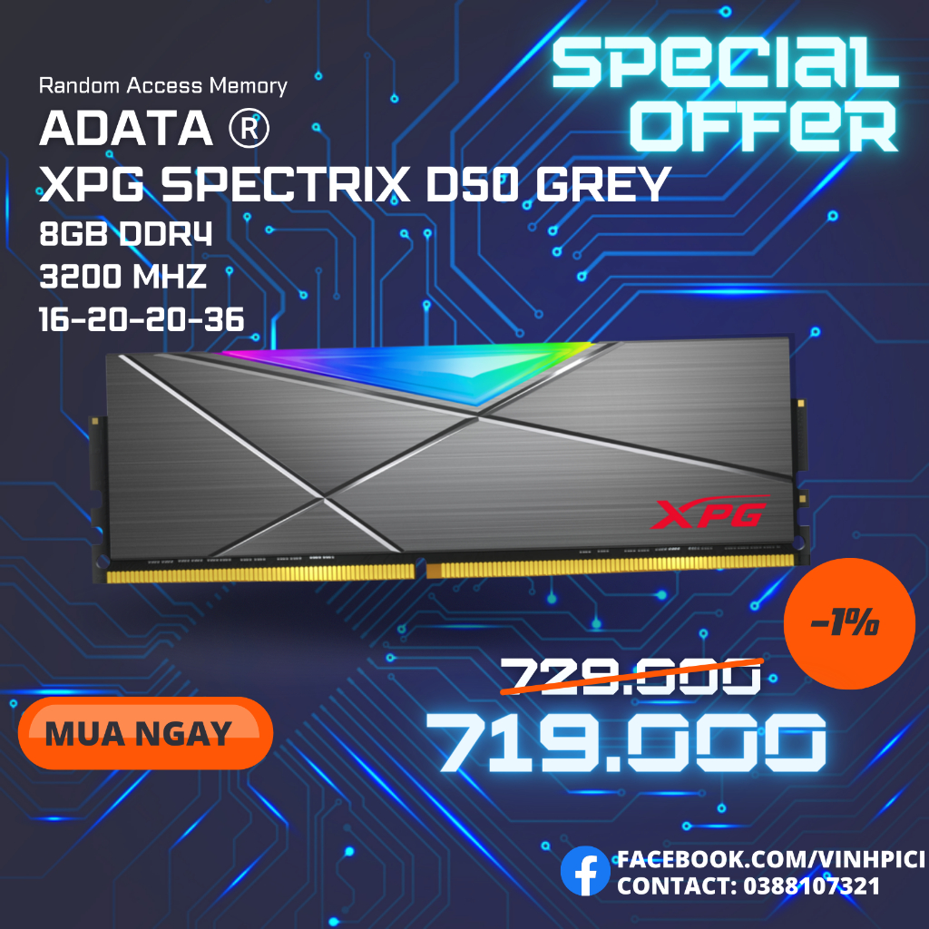 Ram Adata XPG Spectrix D50 RGB GREY 8GB (1x8GB) DDR4 3200Mhz [NEW ...