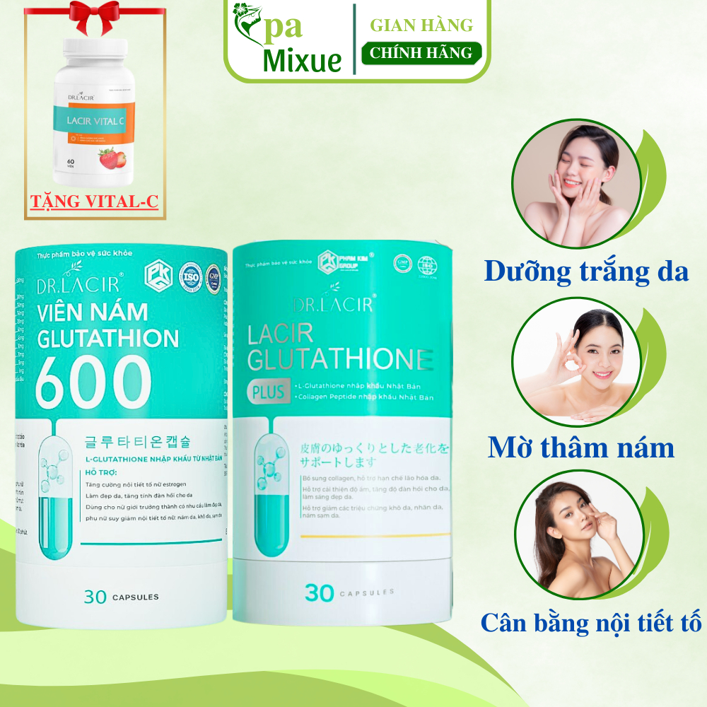 Viên Uống Trắng Da Glutathione 600 + Glutathione Plus Dr Lacir Chính Hãng, Giúp sáng da mịn màng ...