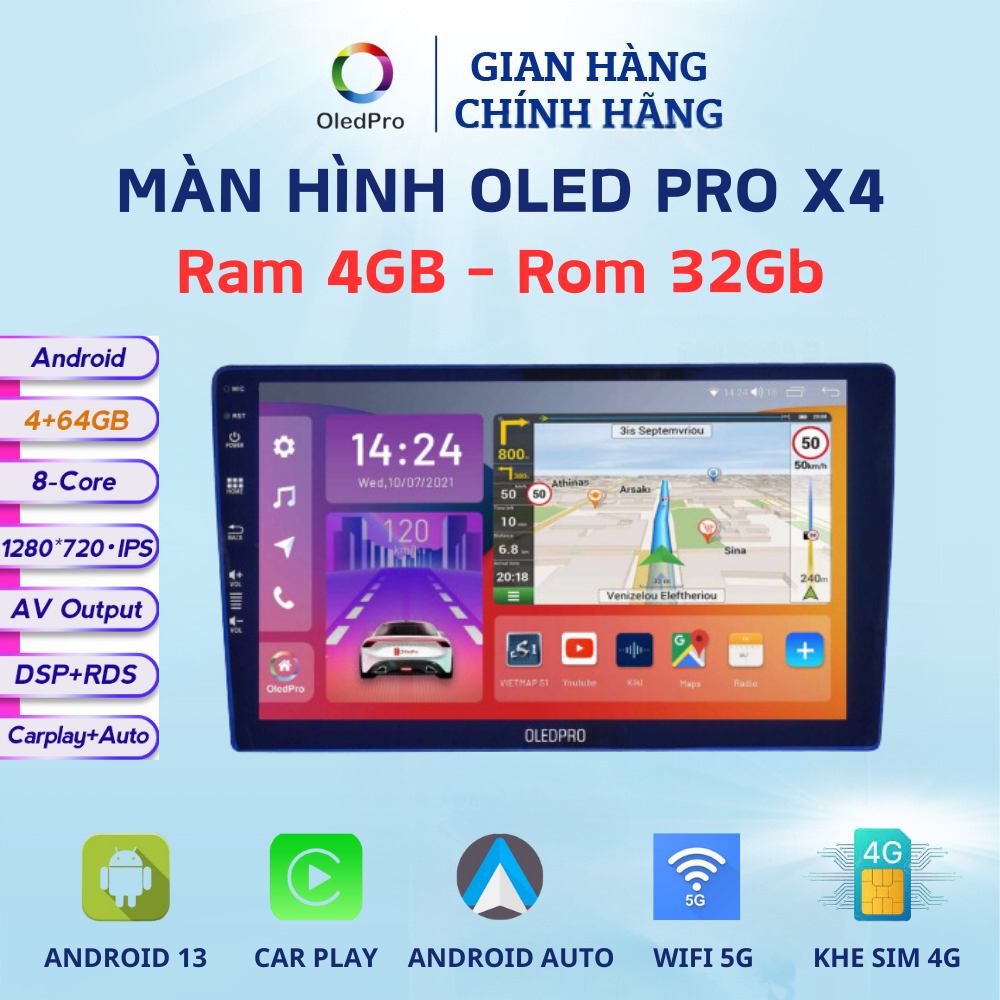Màn Hình DVD Android Ô Tô OLEDPRO X4 Ram 4gb/32gb chíp 7862 8 nhân - Bh ...