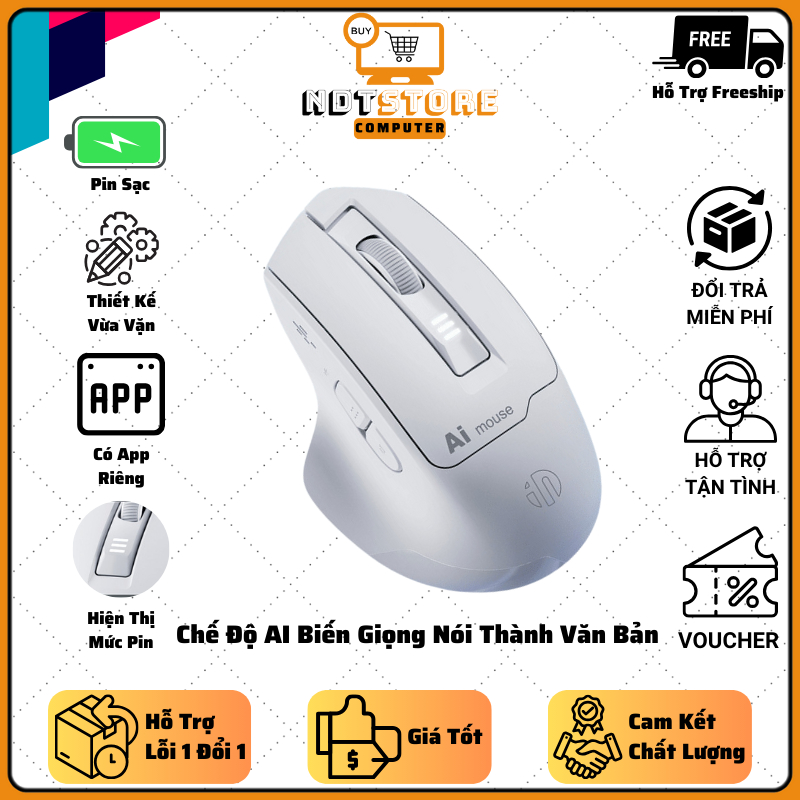 Chuột không dây INPHIC S6 kết nối Bluetooth và 2.4G có chế độ AI thông minh viết văn bản bằng ...