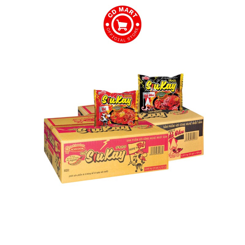 Mì Siu Kay vị bò, vị hải sản - Thùng 24 gói x 128g | Shopee Việt Nam