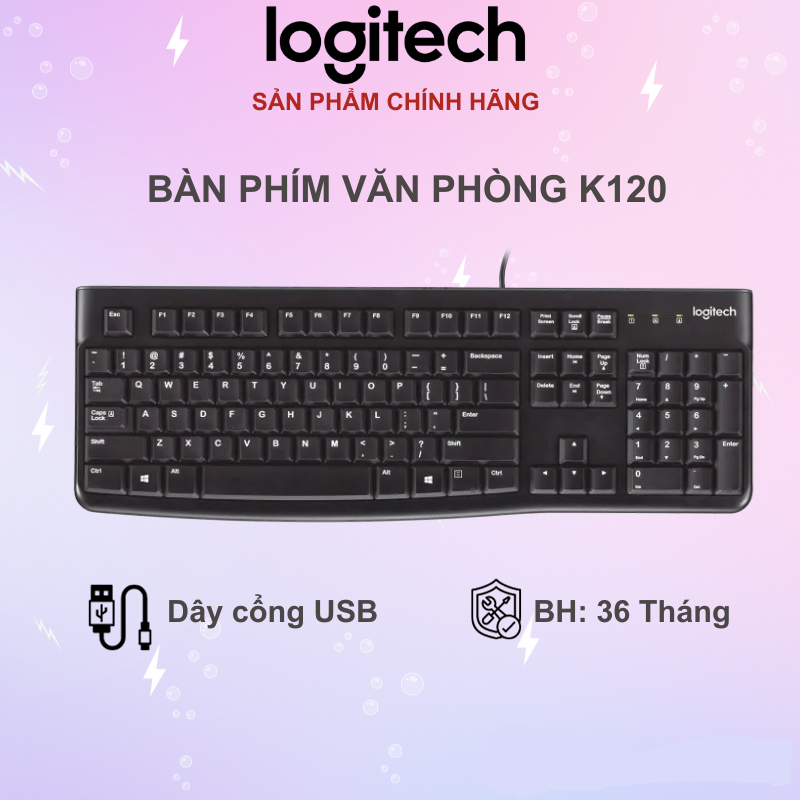 Bàn phím có dây Logitech K120 - Bền bỉ, chống tràn, kích thước đầy đủ có phím số | Shopee Việt Nam