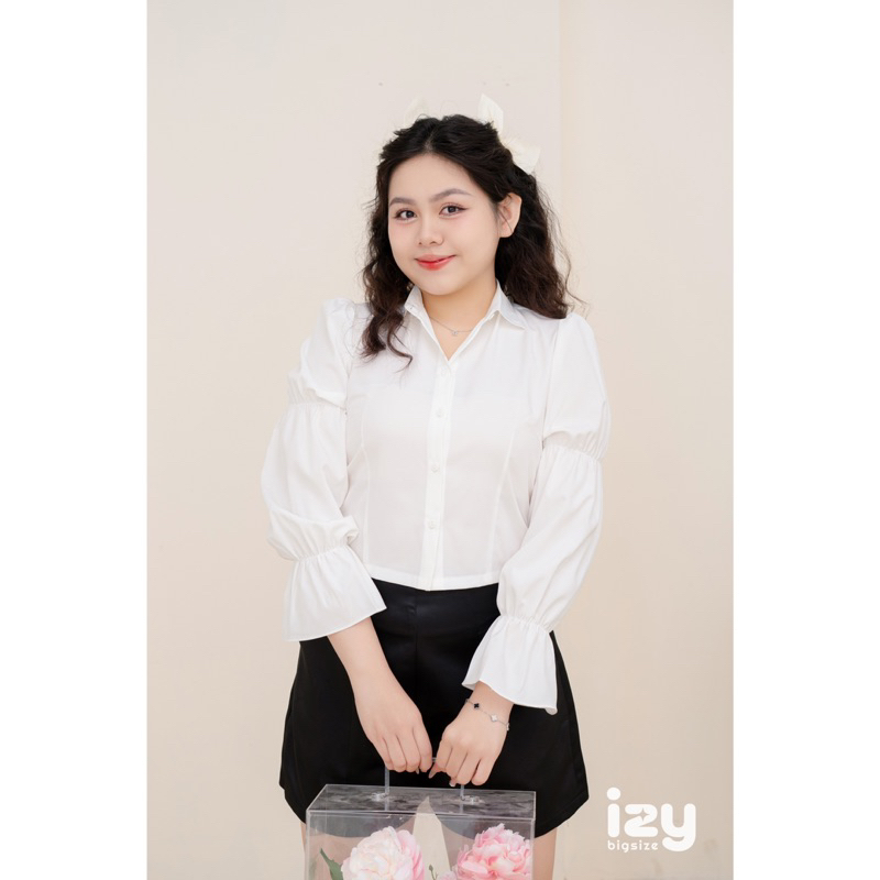 ÁO SƠ MI BIGSIZE TAY NHÚN CHIBI - 24A02 - IZYBYNHI | Shopee Việt Nam