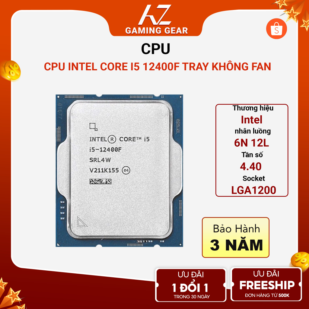 Bộ vi xử lý CPU Intel Core I5 12400F đời 12 LGA1700 6 nhân 12 luồng 4 ...