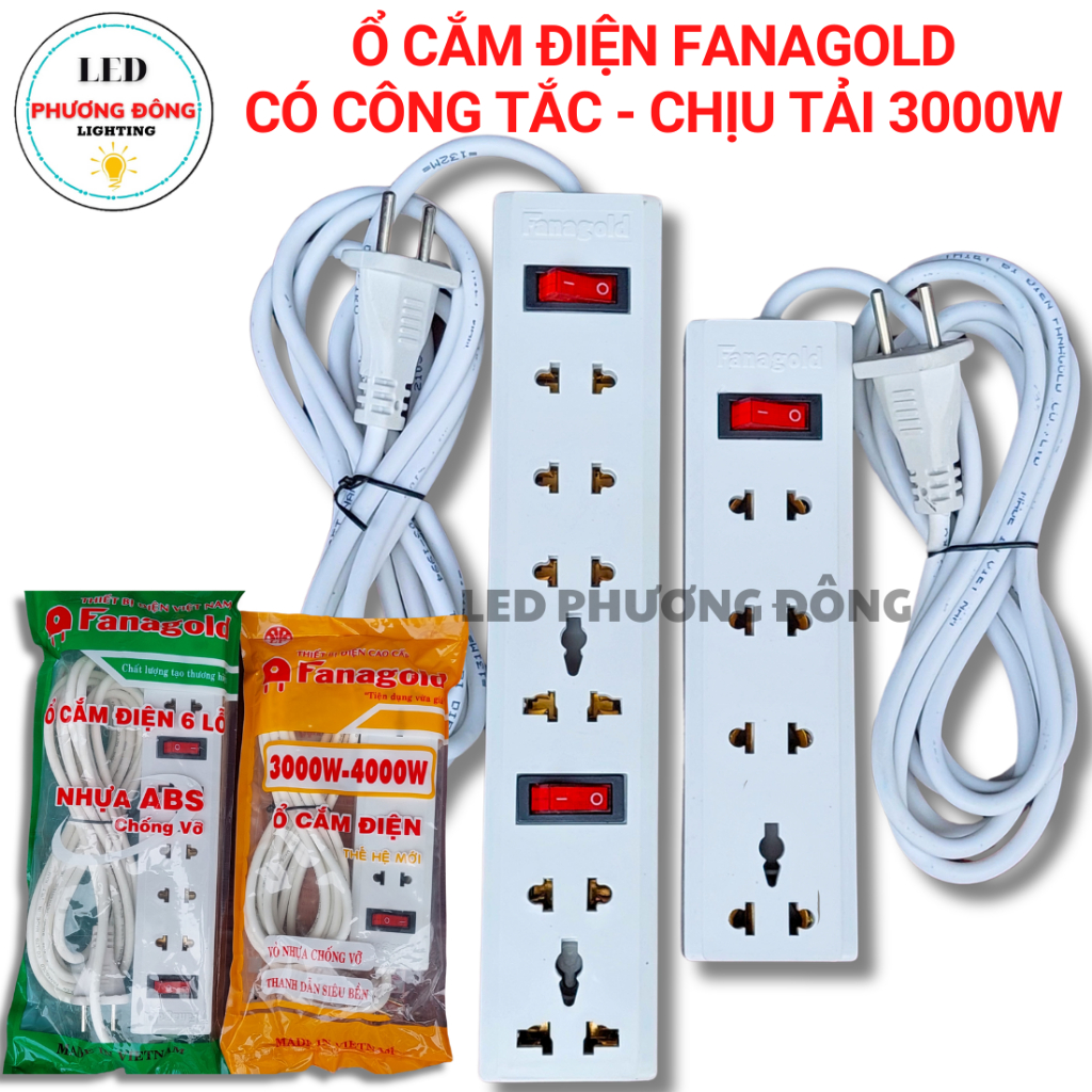 Ổ cắm điện Fanagold có công tắc chịu tải 2500W dây dài 3m, 5m | Shopee ...