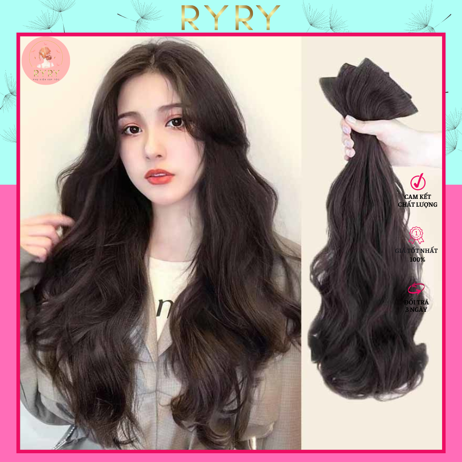 Tóc giả kẹp 3 phím xoăn sóng 50cm, bộ tóc giả kẹp xoăn sóng phong cách ...