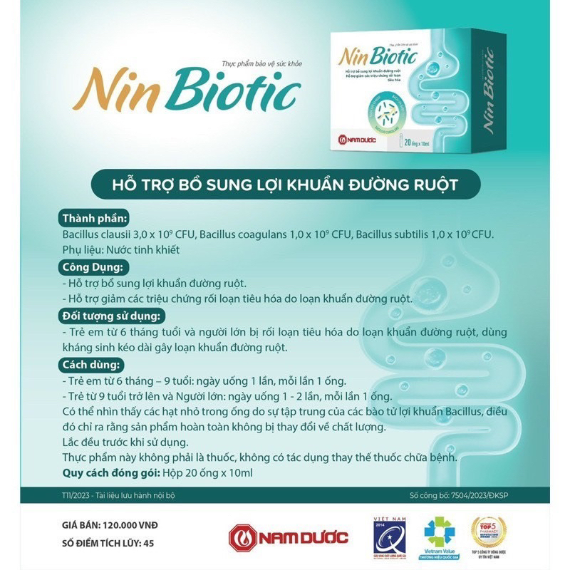 Men Nin biotic - hộp 20 ống - hỗ trợ bổ sung lợi khuẩn đường ruột, giảm ...
