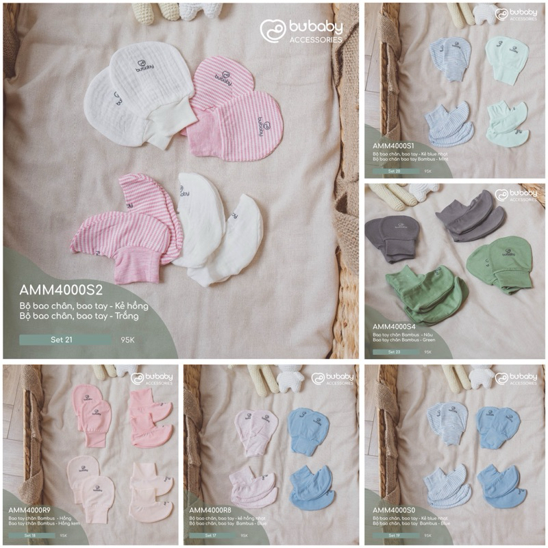Bubaby Set 2 bộ bao tay bao chân cho bé sơ sinh (mix màu) | Shopee Việt Nam