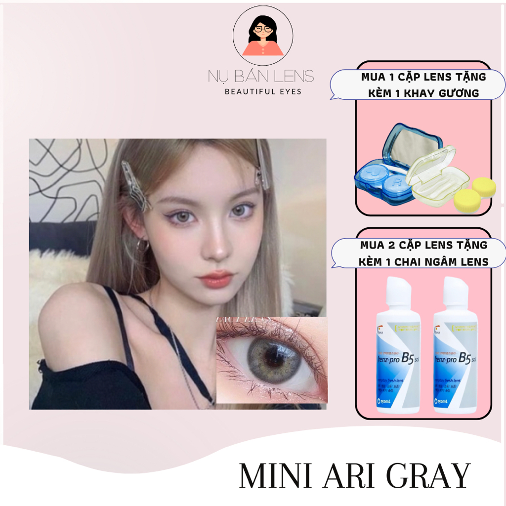 Kính áp tròng màu Mini Ari Gray - Lens mắt không độ DIA 14,2 dễ đeo ...