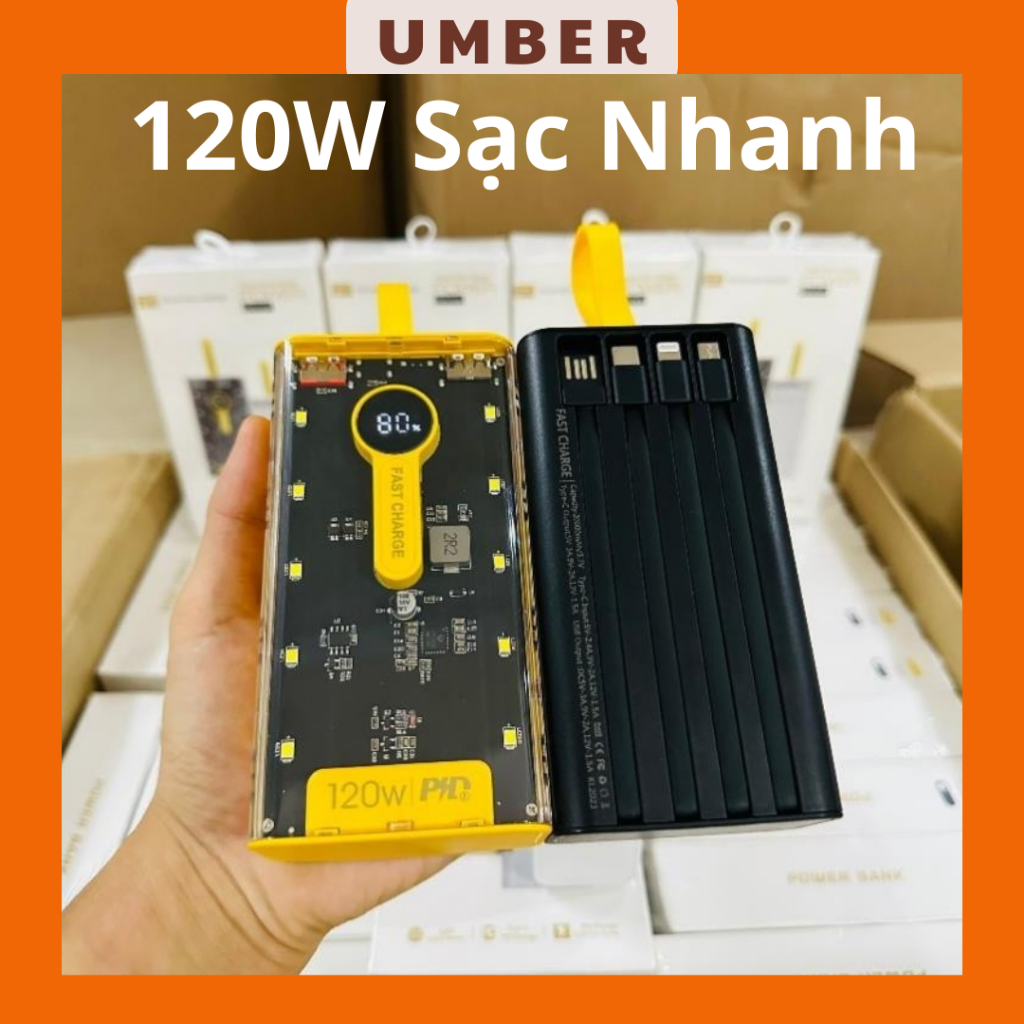 Sạc Dự Phòng Trong Suốt 120W 20000mAh, Có Cổng Sạc Nhanh 22.5w và PD ...