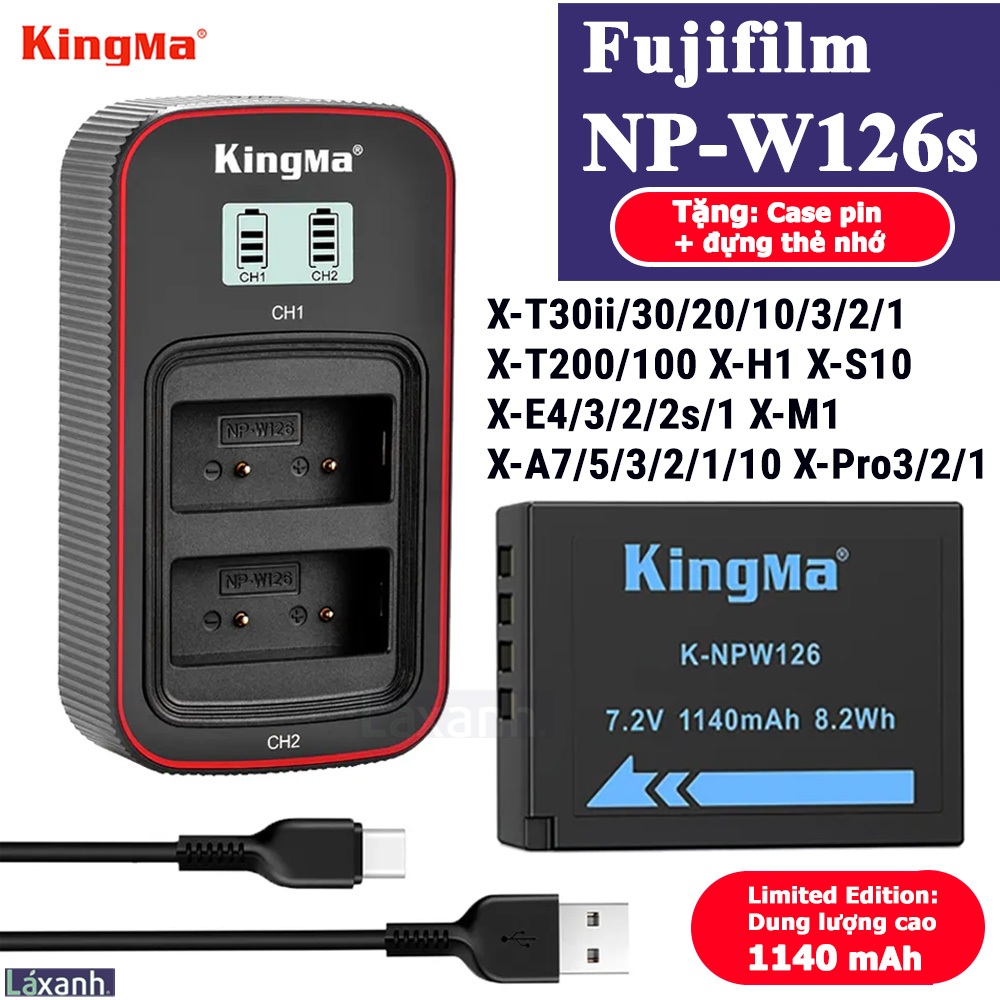 Fujifilm W126s - Bộ 2 Pin +1 sạc máy ảnh Kingma Fujifilm XT50 X100VI X ...