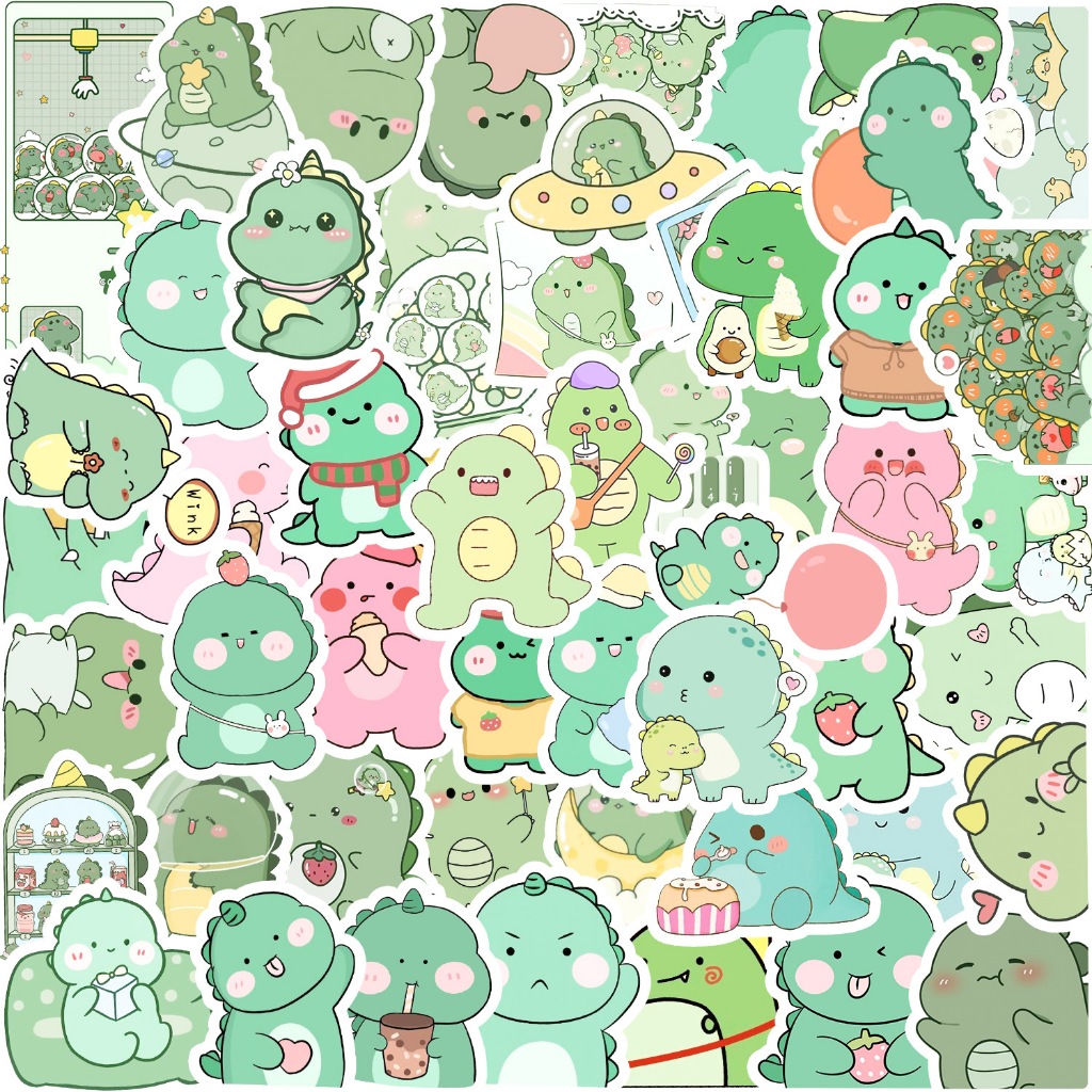 Set 50 Sticker chống nước Khủng long xanh - Hình Dán Sticker Cắt Sẵn ...