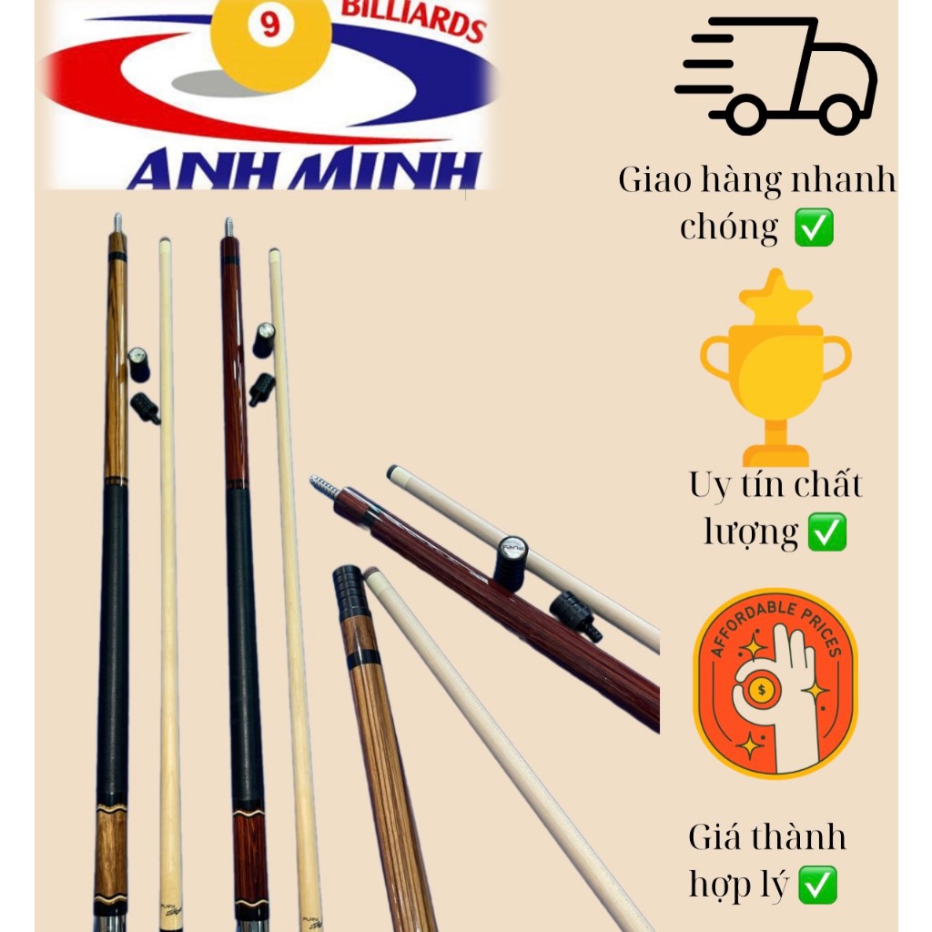 Cơ bida lỗ pool FURY KA cuốn chỉ Đài Loan tặng bao cơ + bao tay + lơ ...