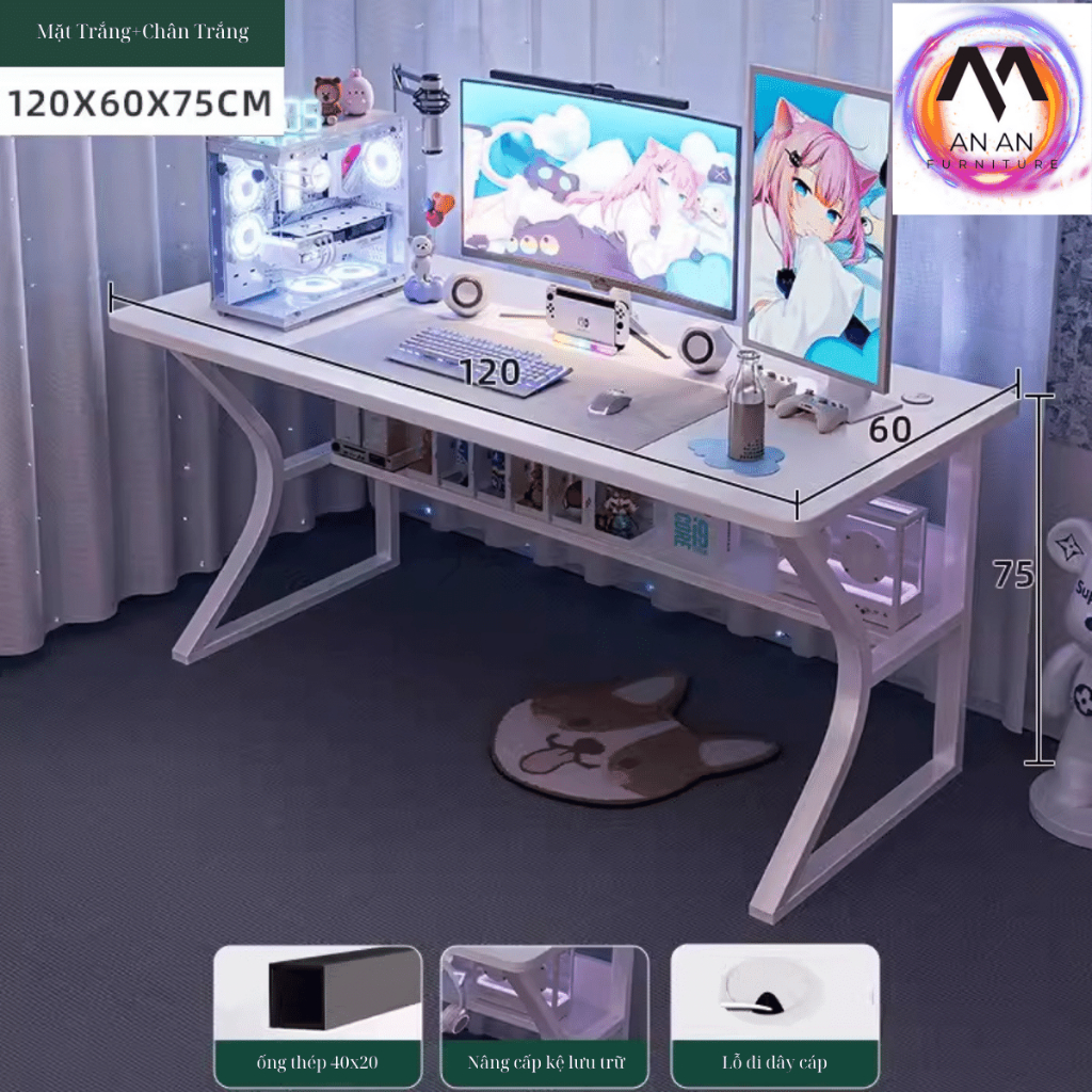 Bàn vi tính 1m2, Bàn làm việc,gaming K mặt gỗ MDF cao cấp,chân sắt sơn ...