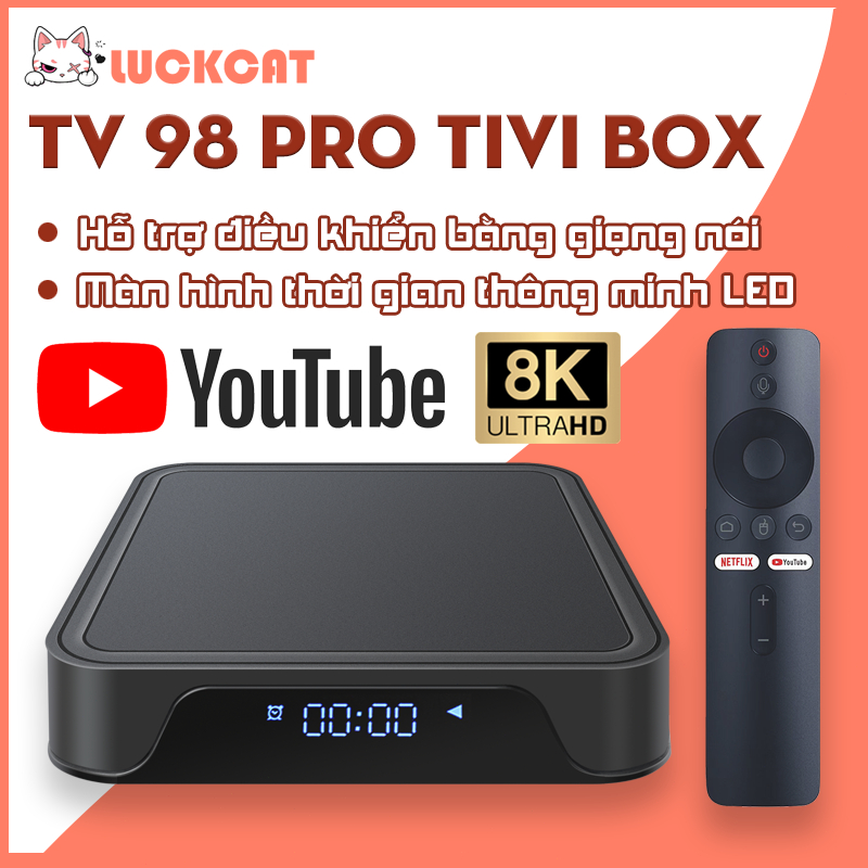 Box tivi android Giọng Nói Hiển thị thời gian LED 300 Kênh Miễn Phí TV 98 PRO Tiếng Việt Hát ...