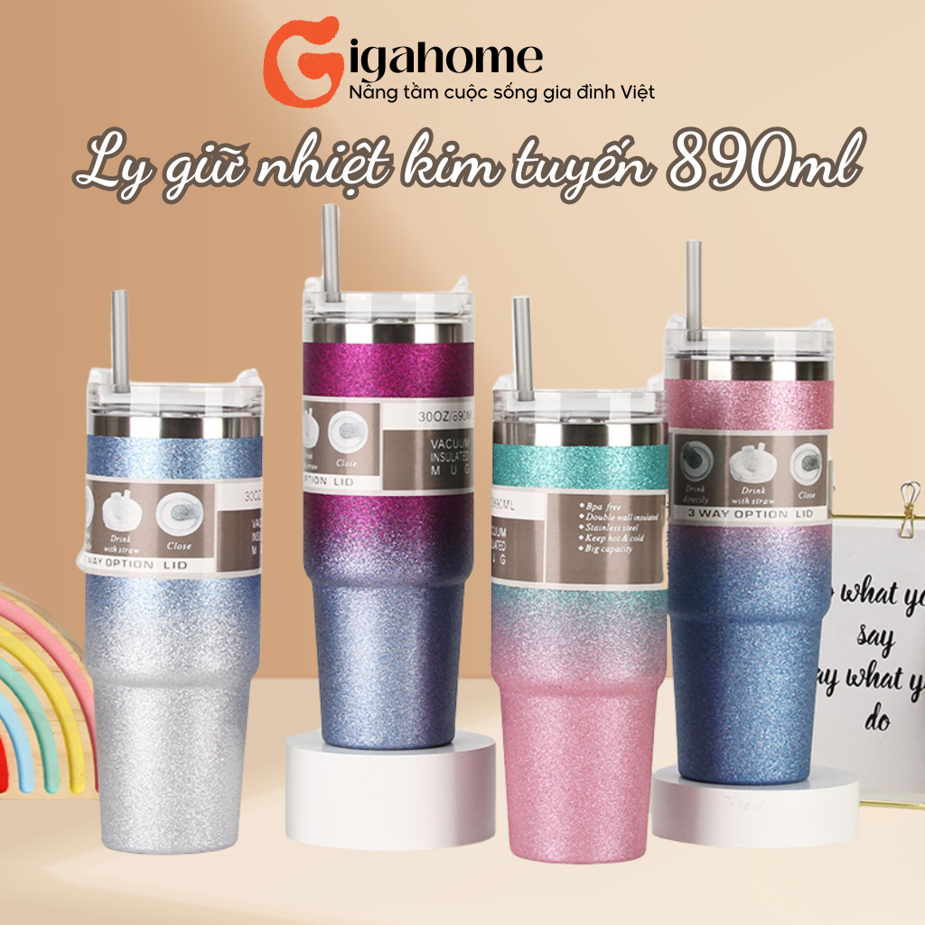 Bình Nước Giữ Nhiệt Sơn Nhũ Inox 304 890ml Kèm Ống Hút Cao Cấp GIGAHOMEVN 12263 | Shopee Việt Nam