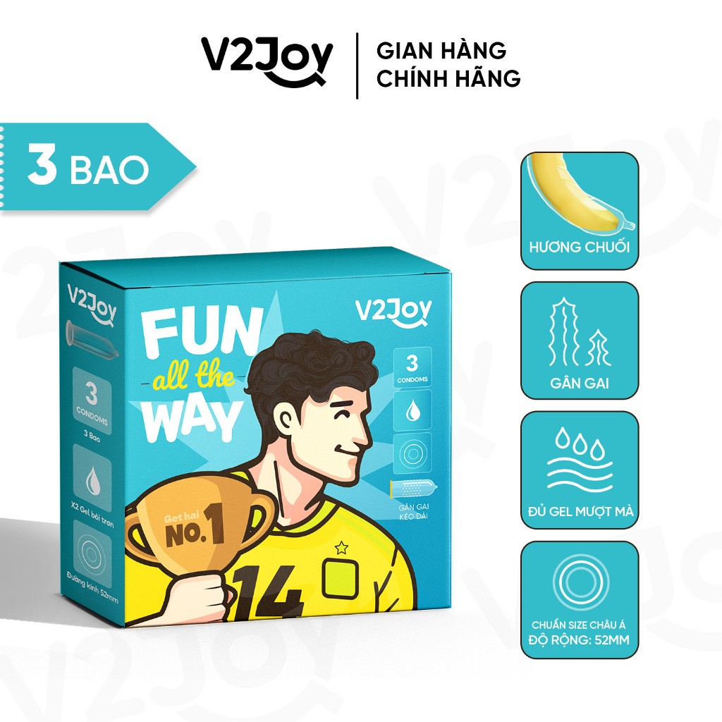 Bao cao su V2Joy 3in1 siêu mỏng, kéo dài, X2 gel bôi trơn hương chuối ...