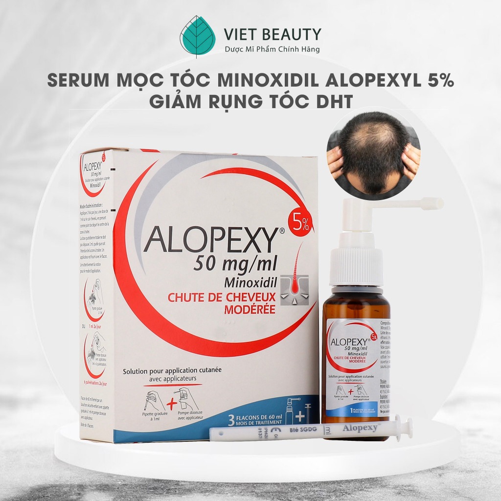 Tinh chất mọc tóc Alopexyl 2%, 5% Minoxidil Pháp - Hộp 3 lọ 60ml, Date ...