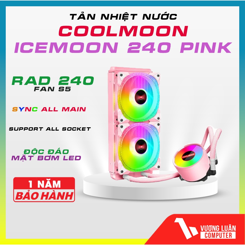 Tản Nhiệt Nước All in One Coolmoon Icemoon 240 Led ARGB Màu Hồng | Shopee Việt Nam
