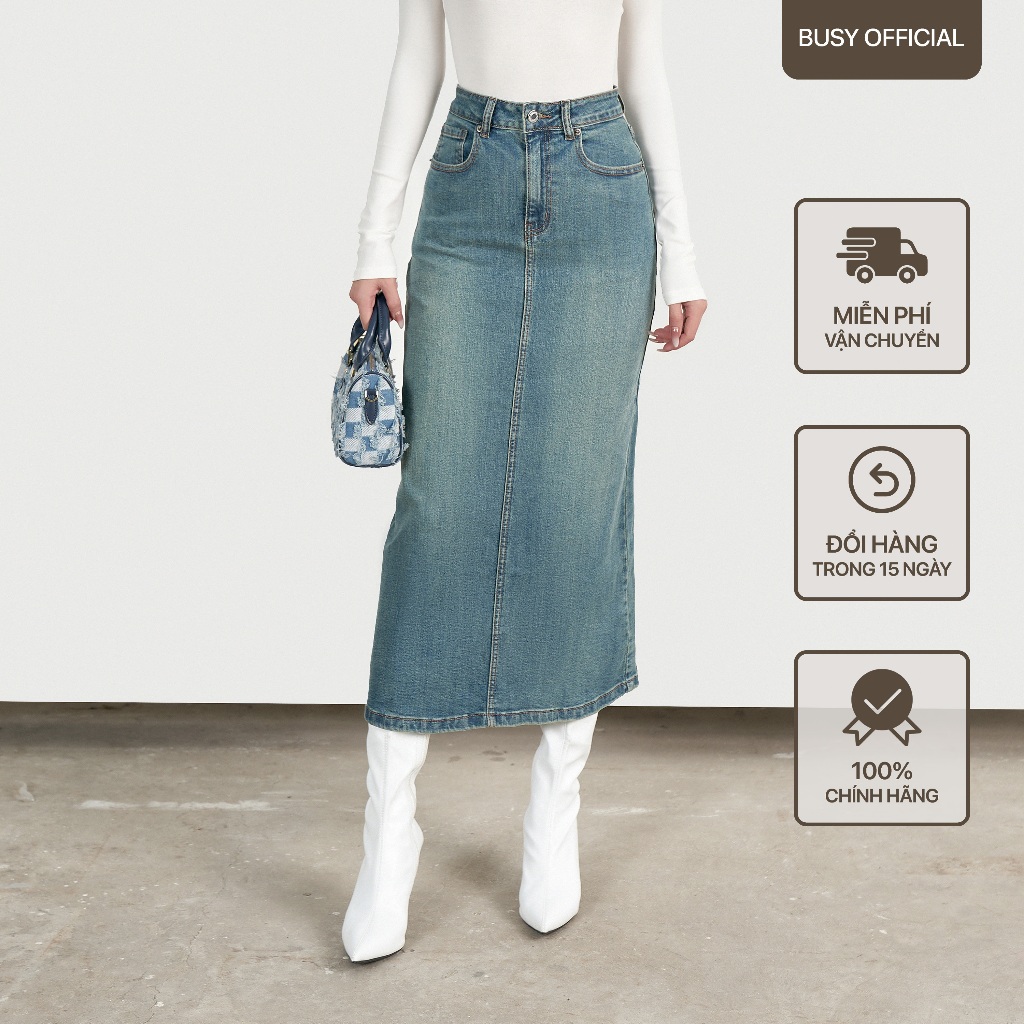 Chân Váy Denim Nữ Dài BUSY Jeans Mềm Co Giãn Xẻ Sau CVJD | Shopee Việt Nam