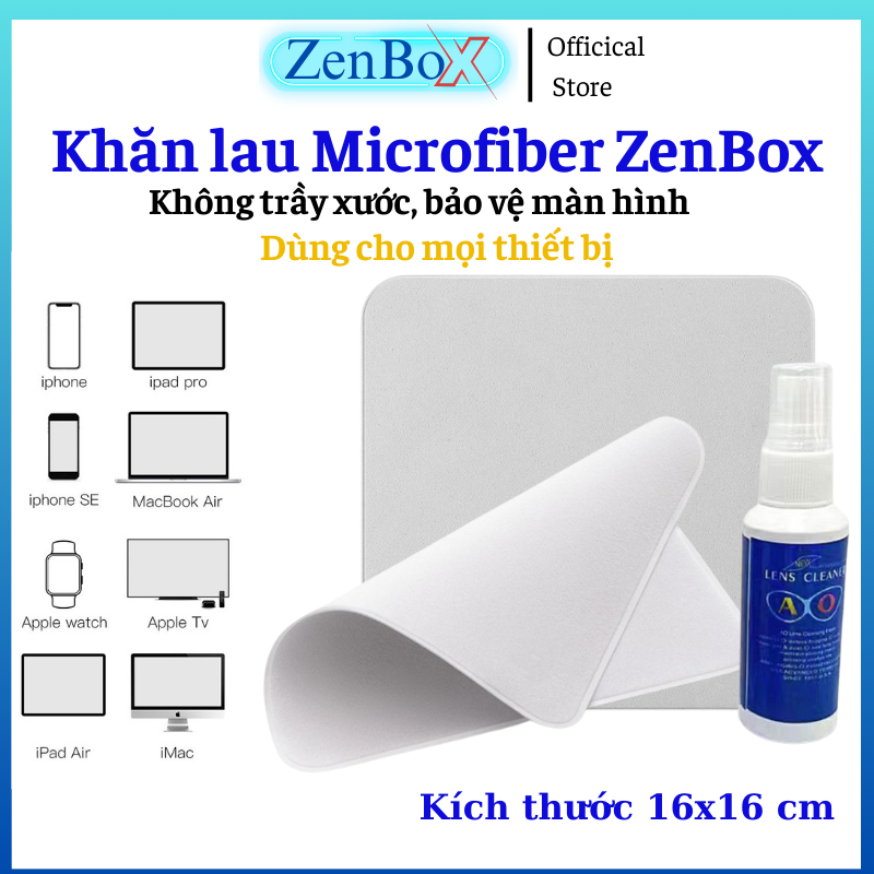 Khăn lau màn hình Microfiber ZenBox, khăn lau kính, điện thoại, máy ...