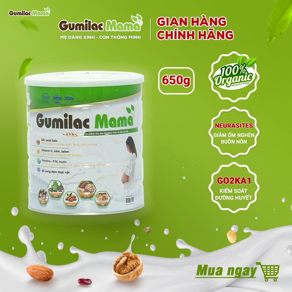 Sữa hạt Gumilac Mama 100% đạm thực vật dành cho mẹ bầu (lon 650g ...