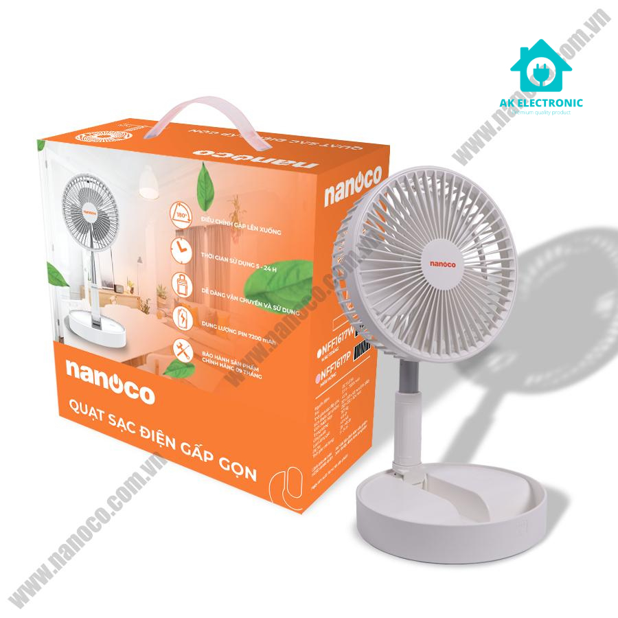 [NANOCO CHÍNH HÃNG] Quạt sạc gấp gọn Nanoco NFF1617W màu trắng,NFF1617P ...
