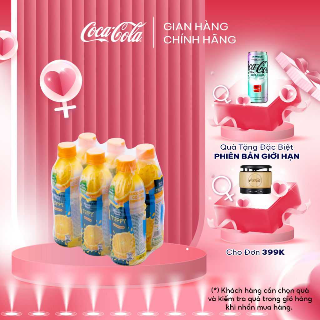 Lốc 6 Chai Nước Cam Nguyên Tép Teppy 327ml/Chai Coca-Cola Official ...