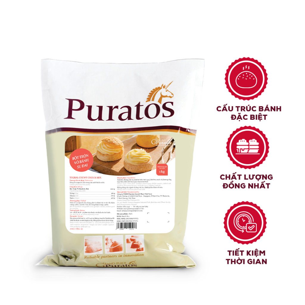 bột trộn vỏ bánh su dai PURATOS gói 1kg (Tegral Chewy Choux Mix ...