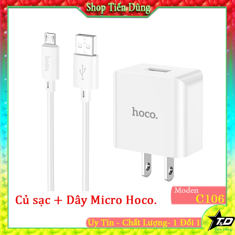 Củ sạc Hoco kèm dây micro, sạc nhanh 2.1A , 10.5W, dây dài 1m, chân cắm ...