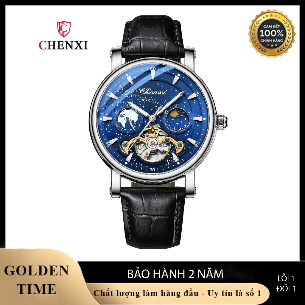 Đồng hồ cơ nam Automatic Chenxi chính hãng CX-8872.8873.8876, Mặt xanh giải ngân ha chống nước ...